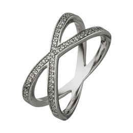 Jobo Damen Fingerring "X-Ring", 54, Silber 925 (Sterlingsilber), silber, Silber 925 (Sterlingsilber), Fingerringe, 925 Silber mit 49 Zirkonia