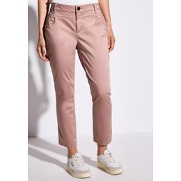 Street One Damen 7/8-Hose, rosa, Gr. 44, unifarben mit Farbeinsatz, Web, 97% Baumwolle, 3% Elasthan, Hosen, 4-Pocket Style