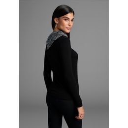 Bruno Banani Damen Strickpullover, schwarz, Gr. 44, kontrastfarbene Details, mehrfarbig, meliert, Strick, Obermaterial: 50% Viskose, 28% Polyester,
