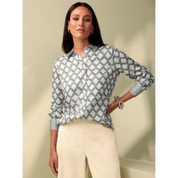 Heine Damen Druckbluse, grau, Gr. 46, bedruckt, gemustert, mehrfarbig, 100% Viskose, Blusen