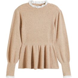 bonprix Damen Strickpullover "Pullover", beige, Gr. 32, Obermaterial: 97% Polyester, 3% Elasthan, Pullover, aus Polyester und Elasthan, mit