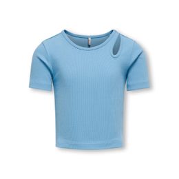 KIDS Only M&auml;dchen Kurzarmshirt "KOGNESSA S/S CUT OUT TOP BOX JRS NOOS", blau, Gr. 110, unifarben, Feinripp, Obermaterial: 95% Baumwolle, 5% Elasthan,