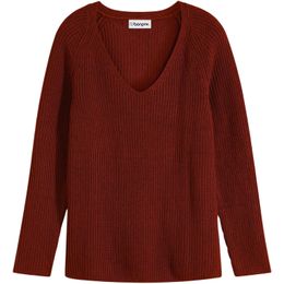 bonprix Damen Strickpullover "Gerippter Pullover aus reiner Baumwolle", braun, Gr. 36, unifarben, Strick, Obermaterial: 100% Baumwolle, Pullover, aus