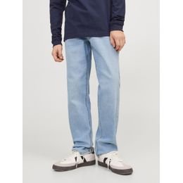 Jack & Jones Jungen Regular-fit-Jeans "JJICLARK JJORIG STRETCH SQ 702 NOOS JNR", blau, Gr. 134, JACK & JONES JUNIOR, Abriebeffekte, Denim/Jeans, Obermaterial: 76%