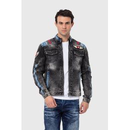 Cipo & Baxx CIPO & BAXX Herren Jeansjacke "'Jeans Jacket'", schwarz, Gr. M, bedruckt, 100% Baumwolle, Jacken, mit coolen Stickereien