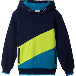 bonprix Jungen Kapuzensweatshirt, blau, Gr. 164, colorblocking, Sweatware, Obermaterial: 100% Baumwolle, Sweatshirts, lockere Passform, aus Baumwolle