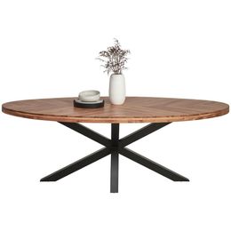 Ambia Home Esstisch, Natur, Schwarz, Holz, Akazie, teilmassiv, 2-Schicht,teilmassiv, 2-Schicht, Holz, oval, eckig, 110x76x220 cm, Esszimmer, Tische, Esstische, Esstische oval