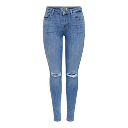 Only Damen Skinny-fit-Jeans "ONLPOWER MID SK PUSHUP KNEE CUT DNM"medium blau denim, Gr. L, Destroyed-Effekte, unifarben, Denim/Jeans, Obermaterial: