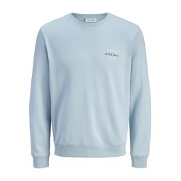Jack & Jones Sweatshirt JACK & JONES "JJBRANDON SWEAT CREW NECK", Herren, Gr. L, celestial blau, angeraute Sweatware, Obermaterial: 65% Polyester, 35% Baumwolle, bedruckt, regular fit, Rundhals, Rippb&uuml;ndchen, Sweatshirts Sweatshirt