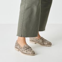 Tamaris Damen Slipper, Gr. 36, beige, Textil, Reptilienpr&auml;gung, Schuhe, Blockabsatz, Schlupfschuh, Businessschuh im angesagten Animal-Look