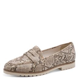 Tamaris Damen Slipper, Gr. 40, beige, Textil, Reptilienpr&auml;gung, Schuhe, Blockabsatz, Schlupfschuh, Businessschuh im angesagten Animal-Look