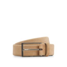 BOSS Herren Lederg&uuml;rtel "Calindo", beige, Gr. 110, unifarben, Leder, G&uuml;rtel, aus Veloursleder mit Logo-Schliesse aus Metall