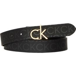 Calvin Klein Damen Lederg&uuml;rtel "CK BCKL RVRSBL BLT 3", schwarz, Gr. 110, gemustert, mehrfarbig, Rindsleder, G&uuml;rtel, Gr&ouml;&szlig;enverstellbar