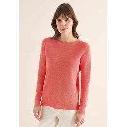 Strickpullover Cecil, Damen, Gr. L (42), cherry tomato orange melange, Web, 60% Baumwolle, 40% Viskose, unifarben, comfort fit normal, U-Boot-Ausschnitt, B&uuml;ndchen, Pullover Strickpullover, im soften Baumwoll-Mix