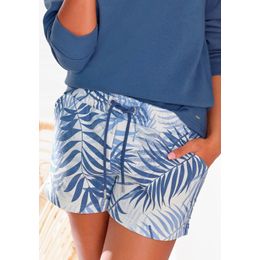 Lascana Damen Sweatshorts, Gr. 36, blau, Sweatware, Obermaterial: 60% Baumwolle, 40% Polyester, gemustert, Hosen, Loungeshorts im sch&ouml;nen