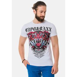 Cipo & Baxx CIPO & BAXX Herren T-Shirt "T-Shirt", wei&szlig;, Gr. L, 95% Baumwolle, 5% Elasthan, Shirts, mit L&ouml;wen-Grafikdruck