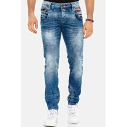 Cipo & Baxx CIPO & BAXX Herren Slim-fit-Jeans "Jeans", blau, Gr. 42, unifarben, 98% Baumwolle, 2% Elasthan, Jeans, in verwaschenem Design, CD-394