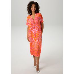 Aniston CASUAL Damen Sommerkleid, bunt, Gr. 40, bedruckt, gebl&uuml;mt, gemustert, Web, Obermaterial: 100% Viskose, Kleider, mit extravagantem, grafischen