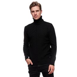 Rusty Neal Herren Rollkragenpullover, schwarz, Gr. XXL, unifarben, 70% Polyacryl, 30% Baumwolle, Pullover, in stilvollem Feinstrick