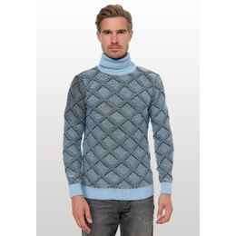 Rusty Neal Herren Rollkragenpullover, blau, Gr. S, unifarben, 70% Polyacryl, 30% Baumwolle, Pullover, mit stylischem Karo-Muster