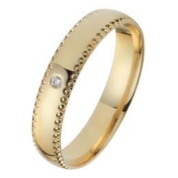 Firetti Damen Trauring "Schmuck Geschenk Gold 750 Hochzeit Ehering "LIEBE"", 50, 0,01 SI = kleine Einschl&uuml;sse mit Brillant, Gelbgold 585, 4mm, gold,