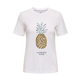 Only Damen Kurzarmshirt "ONLKITA LIFE REG S/S PINEAPPLE TOP JRS"hellwei&szlig; print:pine, Gr. L, bedruckt, Jersey, Obermaterial: 100% Baumwolle, Shirts