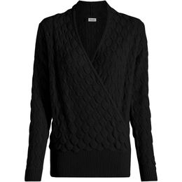 bonprix Damen Strickpullover, schwarz, Gr. 36, unifarben, Strick, Obermaterial: 100% Polyacryl, Pullover, im tollen Ajour-Strick, Wickeloptik,