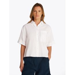 Tommy Hilfiger Damen Kurzarmshirt "ESS LINEN RELAXED S/S SHIRT", wei&szlig;, Gr. 40, unifarben, Web, Obermaterial: 100% Leinen, Shirts, mit Brusttasche,
