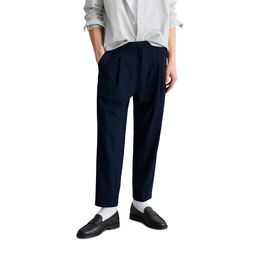 Marc O'Polo Herren Chinohose "mit Bundfalten-Details"navy teal, Gr. XL, MARC O'POLO DENIM, unifarben, Obermaterial: 63% Polyester, 34% Viskose, 3% Elasthan, Hosen