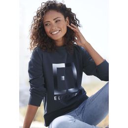 ELBSAND Damen Sweatshirt "Fionni", blau, Gr. M, unifarben, Sweatware, Obermaterial: 95% Baumwolle, 5% Elasthan, Sweatshirts, mit gro&szlig;em Logoprint,