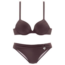 s.Oliver Damen Push-Up-Bikini, braun, Gr. 40, unifarben, Microfaser, Polyamid, Bikini-Sets, mit Zierring an der Hose