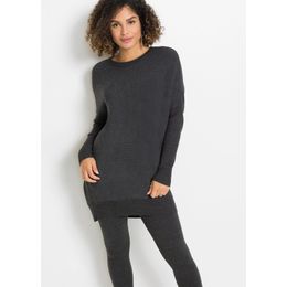 bonprix Damen Longpullover, grau, Gr. 52, unifarben, Strick, Obermaterial: 50% Viskose, 26% Polyamid, 24% Polyester, Pullover, aus Viskose-Mix, mit