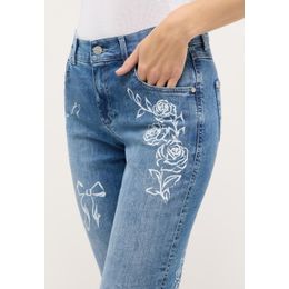 Angels Damen High-waist-Jeans "Darleen Beauty", blau, Gr. 42, bedruckt, unifarben, Denim/Jeans, Obermaterial: 91% Baumwolle, 6% Polyester, 3%