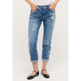 Angels Damen High-waist-Jeans "Darleen Beauty", blau, Gr. 38, bedruckt, unifarben, Denim/Jeans, Obermaterial: 91% Baumwolle, 6% Polyester, 3%