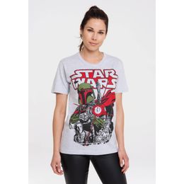 logoshirt Damen T-Shirt "Star Wars - Boba Fett", grau, Gr. S, unifarben, 95% Baumwolle, 5% Viskose, Shirts, mit lizenziertem Print