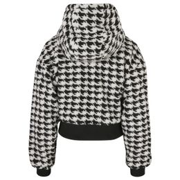 Urban Classics Damen Langmantel "Urban Classics Damen Ladies Short Oversized AOP Sherpa Jacket", schwarz-wei&szlig;, Gr. S, 100% Polyester, Jacken