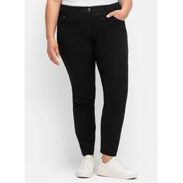 sheego Damen Stretch-Hose, schwarz, Gr. 48, unifarben, 98% Baumwolle, 2% Elasthan, Hosen