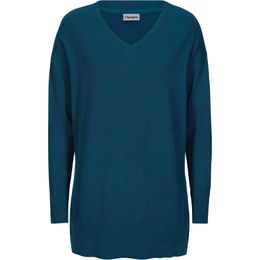 bonprix Damen Longpullover "Long-Pullover", blau, Gr. 48, unifarben, Feinripp, Obermaterial: 70% Baumwolle, 30% Polyamid, Pullover,