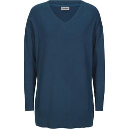 bonprix Damen Longpullover "Long-Pullover", blau, Gr. 36, unifarben, Feinripp, Obermaterial: 70% Baumwolle, 30% Polyamid, Pullover,