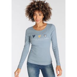 Kangaroos Damen Longsleeve, blau, Gr. 48, bedruckt, unifarben mit Farbeinsatz, Rippware, Obermaterial: 100% Baumwolle, Shirts, Langarm, sehr