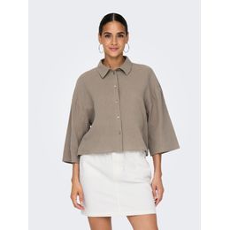 Jacqueline de Yong Hemdbluse JDY "JDYTHEIS LIFE 3/4 CROP SHIRT WVN NOOS", Damen, Gr. XS, brindle, Web, Obermaterial: 100% Baumwolle, unifarben, regular fit taillenlang, Blusen Hemdbluse, Baumwolle, regular fit