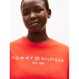 Damen T-Shirt "CRV CORP LOGO TRAPEZE C-NK TEE"fireworks, Gr. 50, Tommy Hilfiger Curve, bedruckt, Single Jersey, Obermaterial: 100% Baumwolle, Shirts,