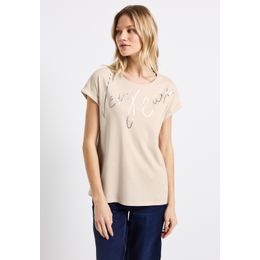 Street One Damen T-Shirt, beige, Gr. 34, unifarben, Web, 50% Baumwolle, 50% Modal, Shirts, mit Rundhalsausschnitt