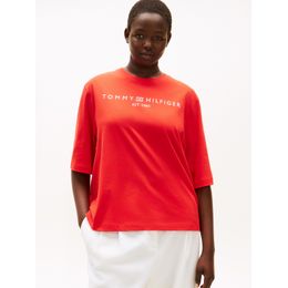 Damen T-Shirt "CRV CORP LOGO TRAPEZE C-NK TEE"fireworks, Gr. 50, Tommy Hilfiger Curve, bedruckt, Single Jersey, Obermaterial: 100% Baumwolle, Shirts,
