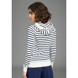 Laura Scott Damen Kapuzenpullover, blau, Gr. 36, gestreift, Feinstrick, Obermaterial: 50% Baumwolle, 50% Polyacryl, Pullover, leichter
