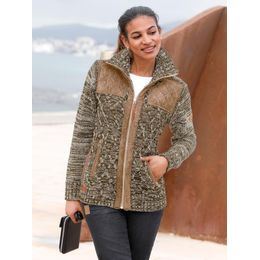 Casual Looks Damen Cardigan, braun, Gr. 52, gemustert, mehrfarbig, meliert, 50% Baumwolle, 50% Polyacryl, Besatz:100% Polyester, Wattierung:100%