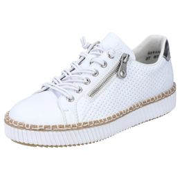 Rieker Damen Sneaker, Gr. 38, wei&szlig;, Lederimitat, Schuhe, mit modischer Ziernaht, Freizeitschuh, Halbschuh, Schn&uuml;rschuh