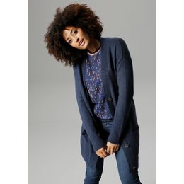 Damen Longstrickjacke, blau, Basic, Gr. 48, Aniston SELECTED, unifarben, Strick, Obermaterial: 74% Polyacryl, 23% Nylon, 3% Elasthan, Strickjacken,
