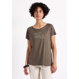 Street One Damen T-Shirtmute mocha, Gr. 36, unifarben, Web, 50% Baumwolle, 50% Modal, Shirts, mit Materialmix