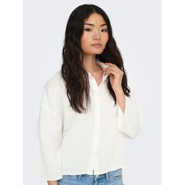 Jacqueline de Yong JDY Damen Hemdbluse "JDYTHEIS LIFE 3/4 CROP SHIRT WVN NOOS", wei&szlig;, Gr. S, unifarben, Web, Obermaterial: 100% Baumwolle, Blusen, Baumwolle, regular fit